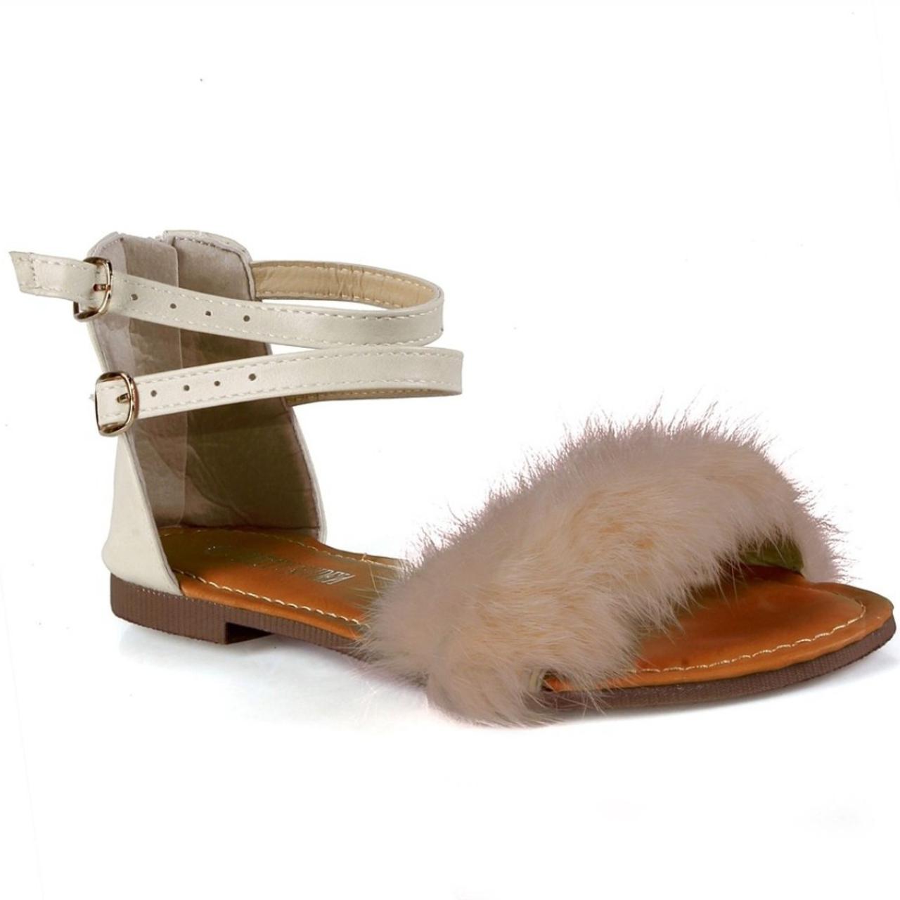 Low Heel Fur Trim Double Ankle Strap Sandals These... - Depop