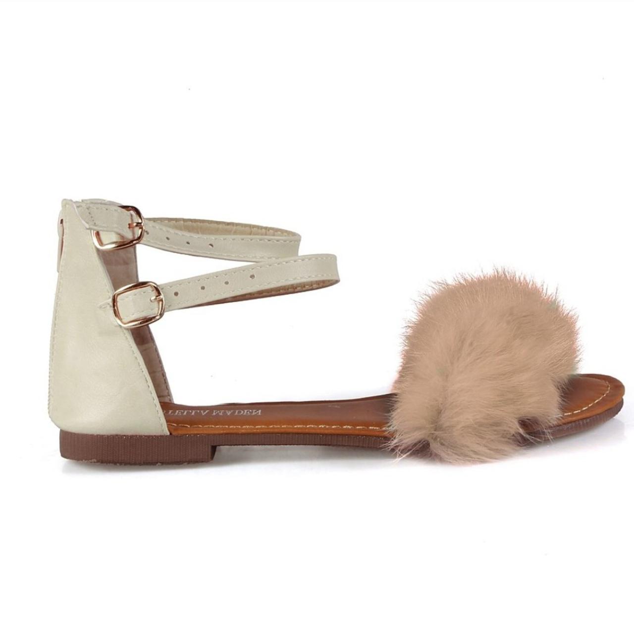 Low Heel Fur Trim Double Ankle Strap Sandals These... - Depop