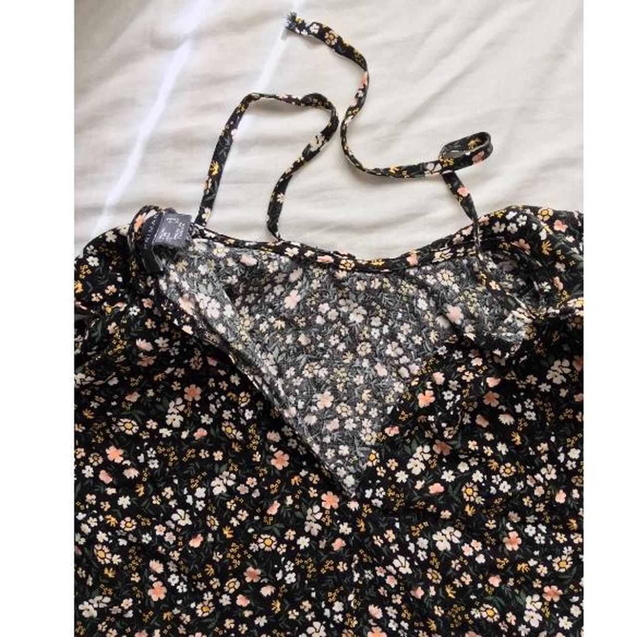 Primark black flower dress, size 6. Has a collar,... - Depop