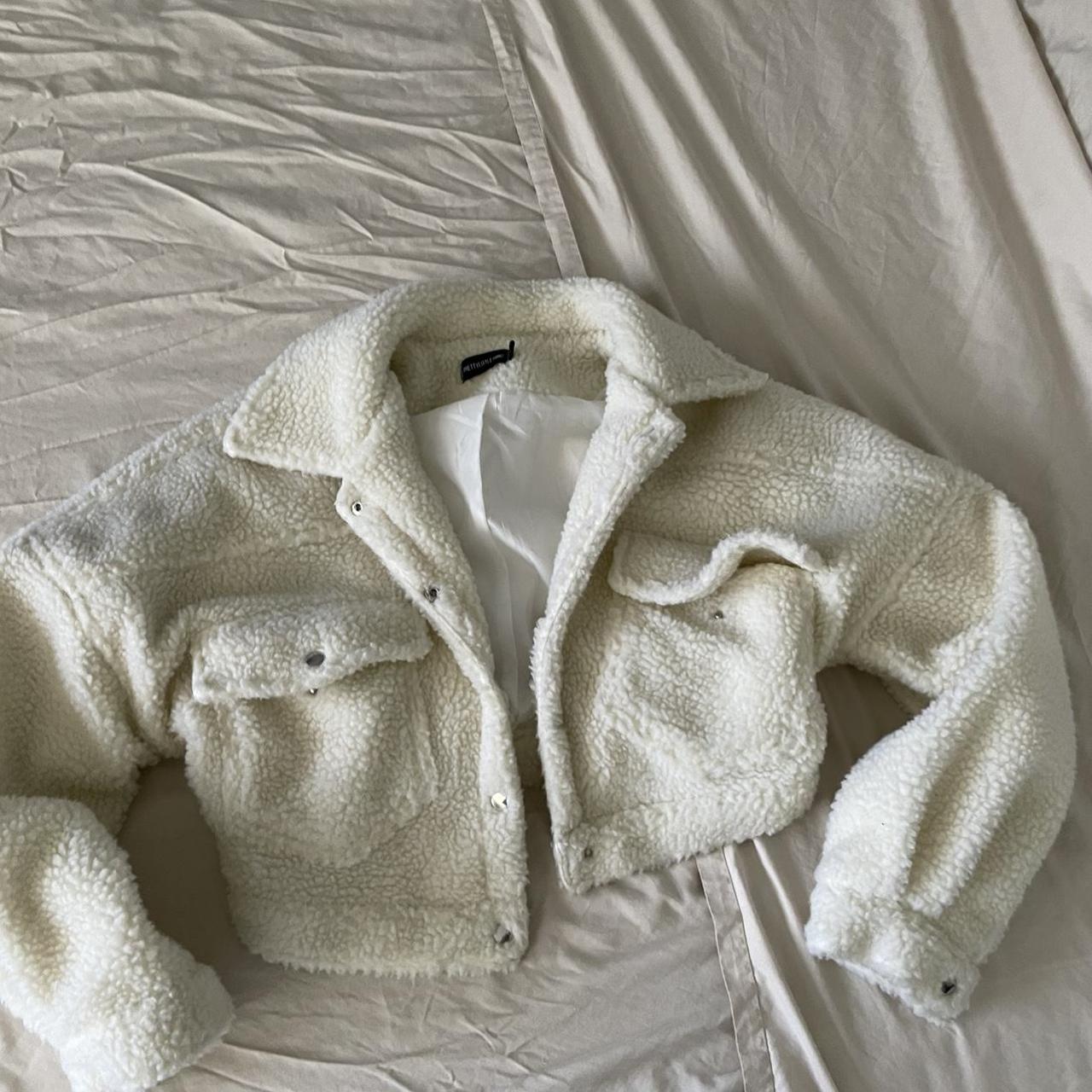 PLT borg cream cropped jacket Color cream/white - Depop