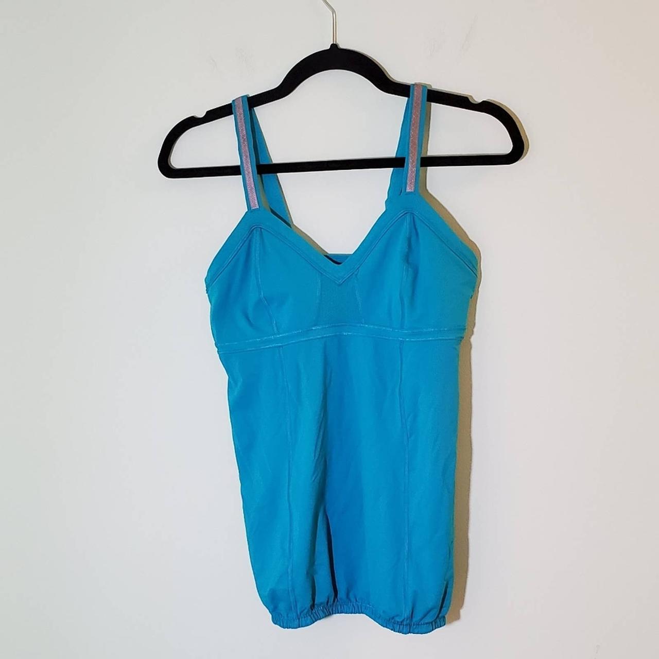 Lululemon Sky Blue Workout Top with Back Pocket. In... - Depop