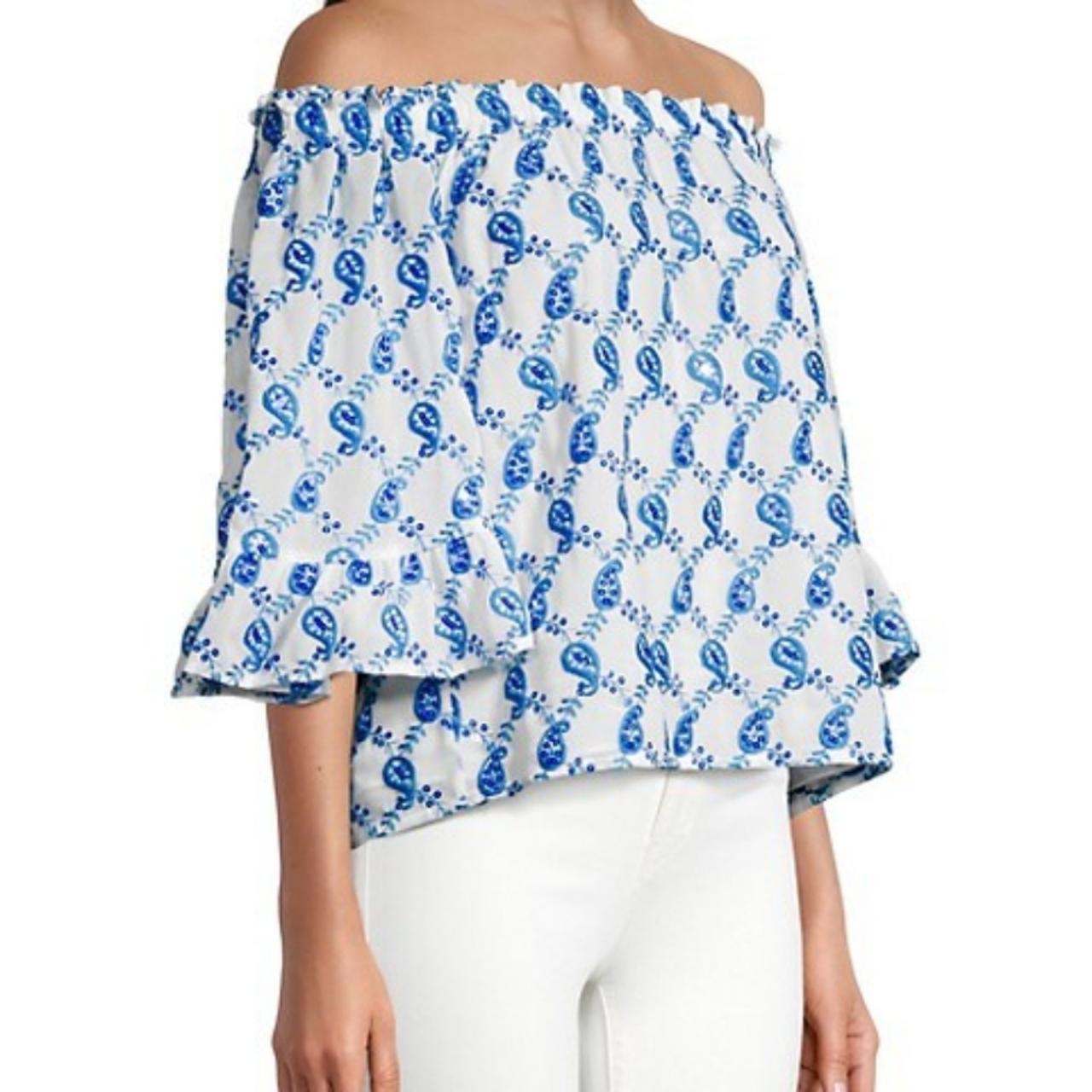 Lilly Pulitzer Women's Blue and White Blouse | Depop