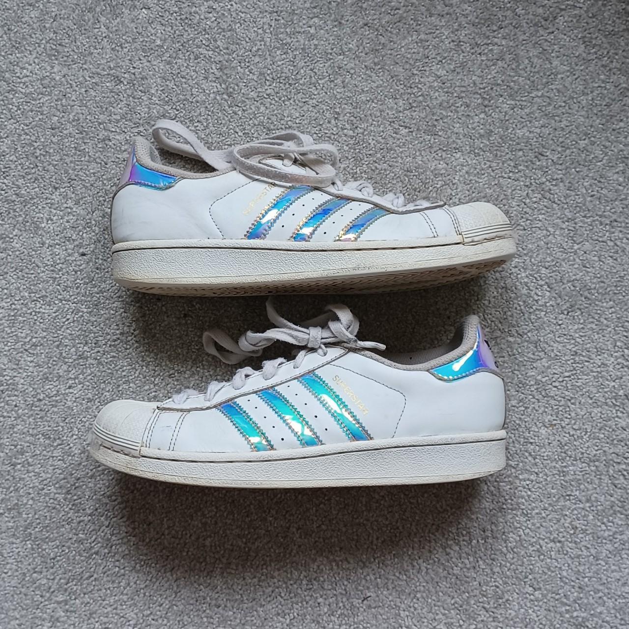 ADIDAS SUPERSTARS TRAINERS size 5 1/2 - white and... - Depop