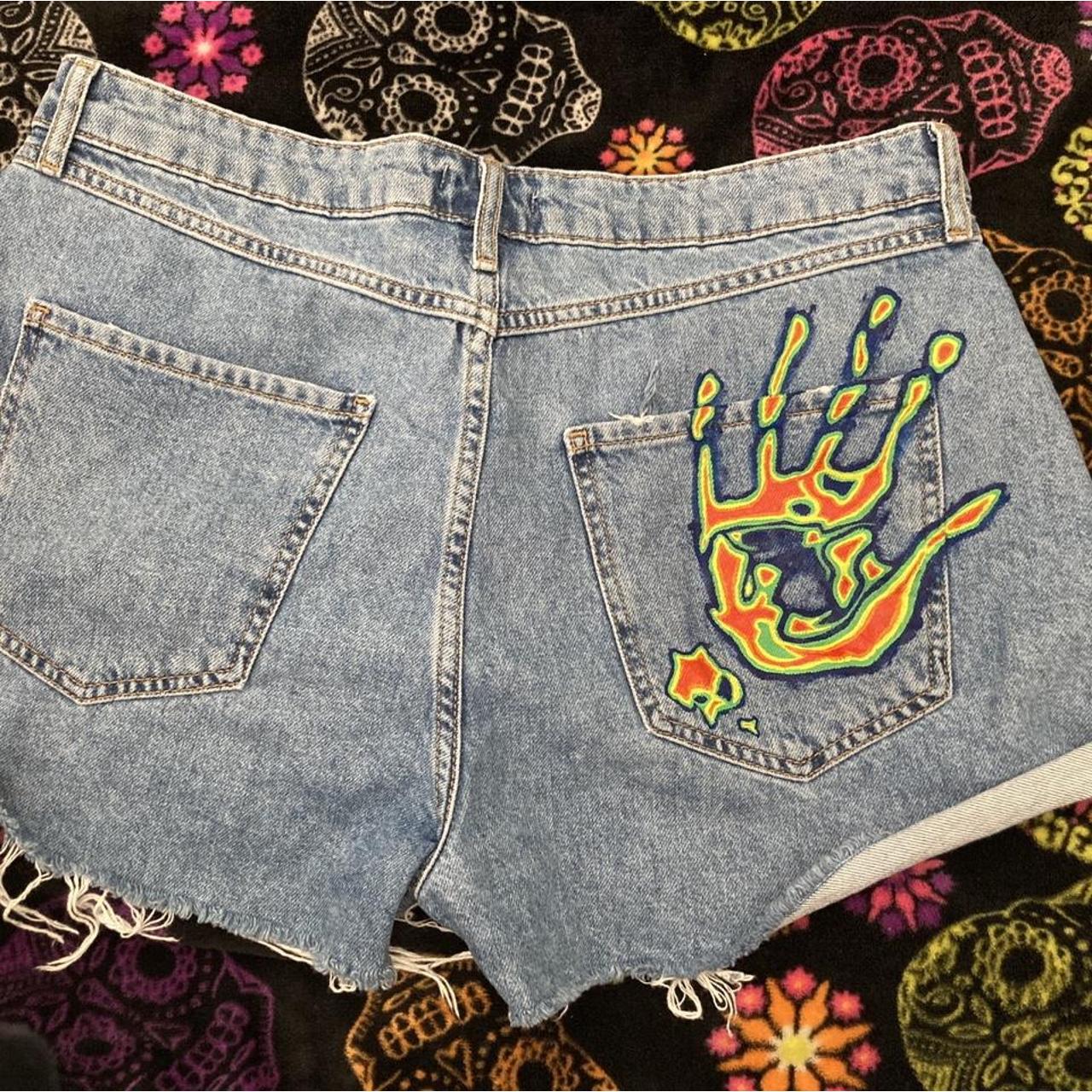 Custom Hand-Painted Thermal Handprints Denim shorts;... - Depop