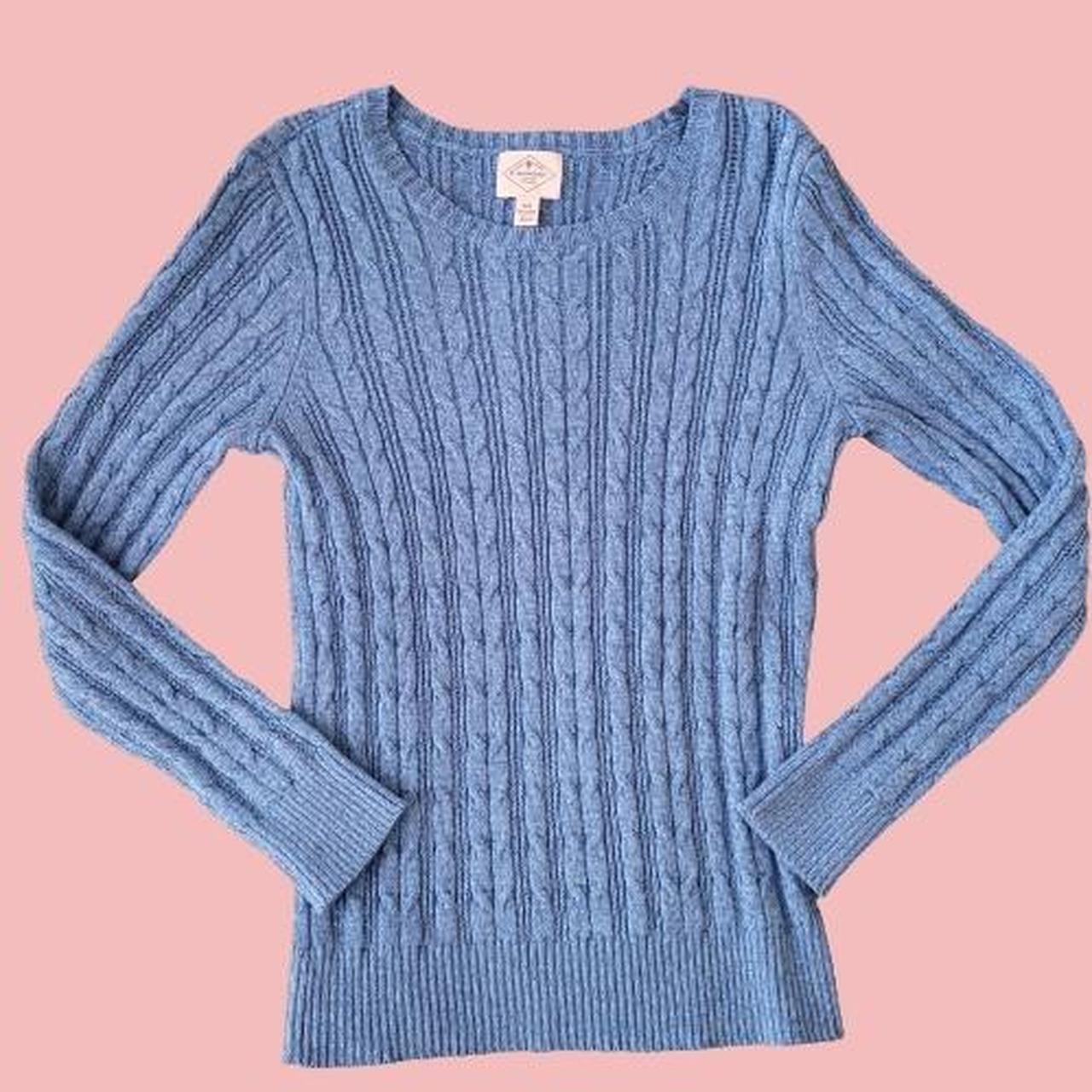 preppy blue cable knit sweater by st. john's bay,... - Depop