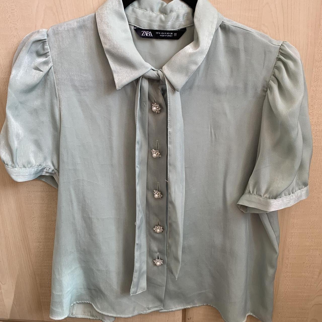 Zara short sleeve mint blouse with embellished... - Depop