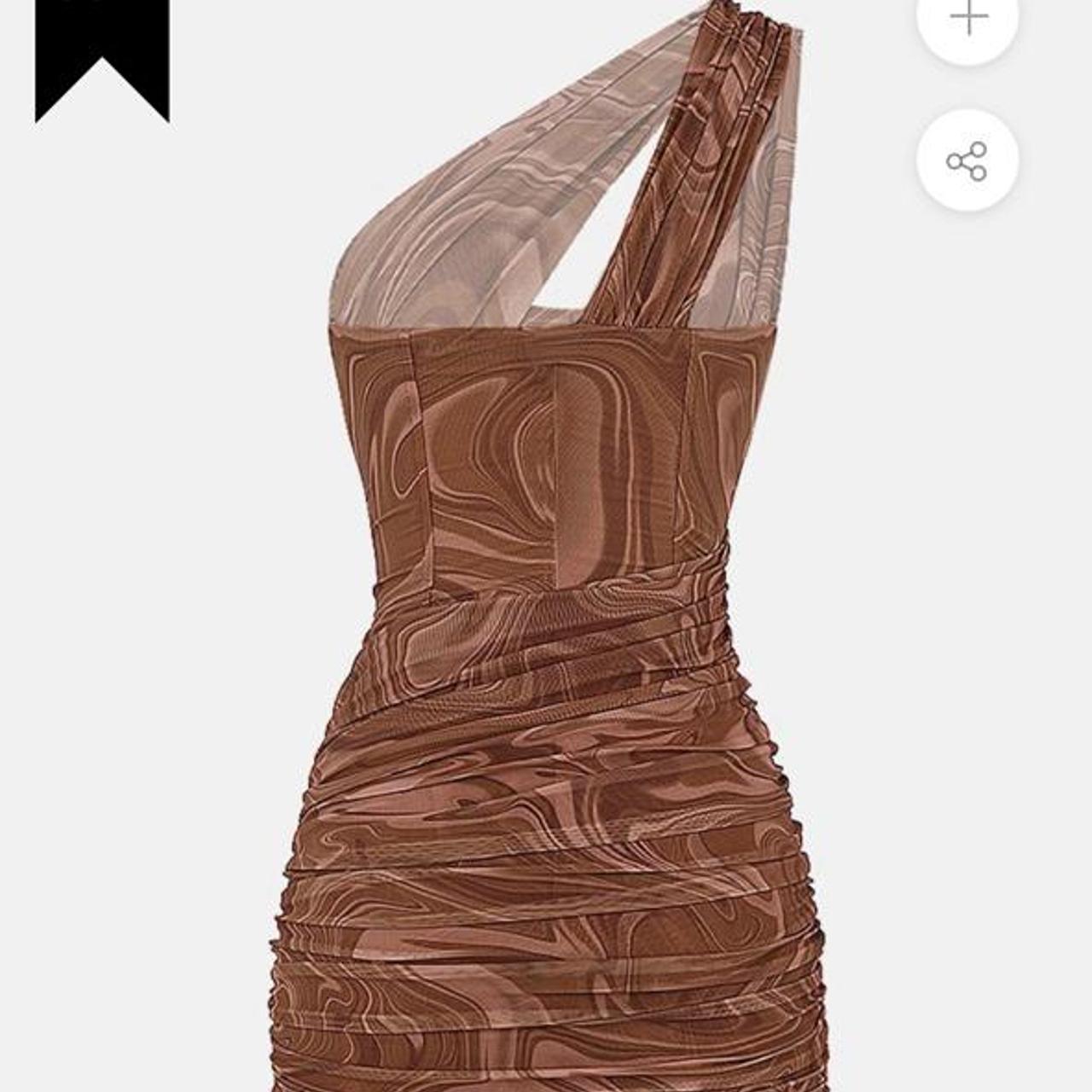 Brown ruched mini dress worn once in perfect... - Depop