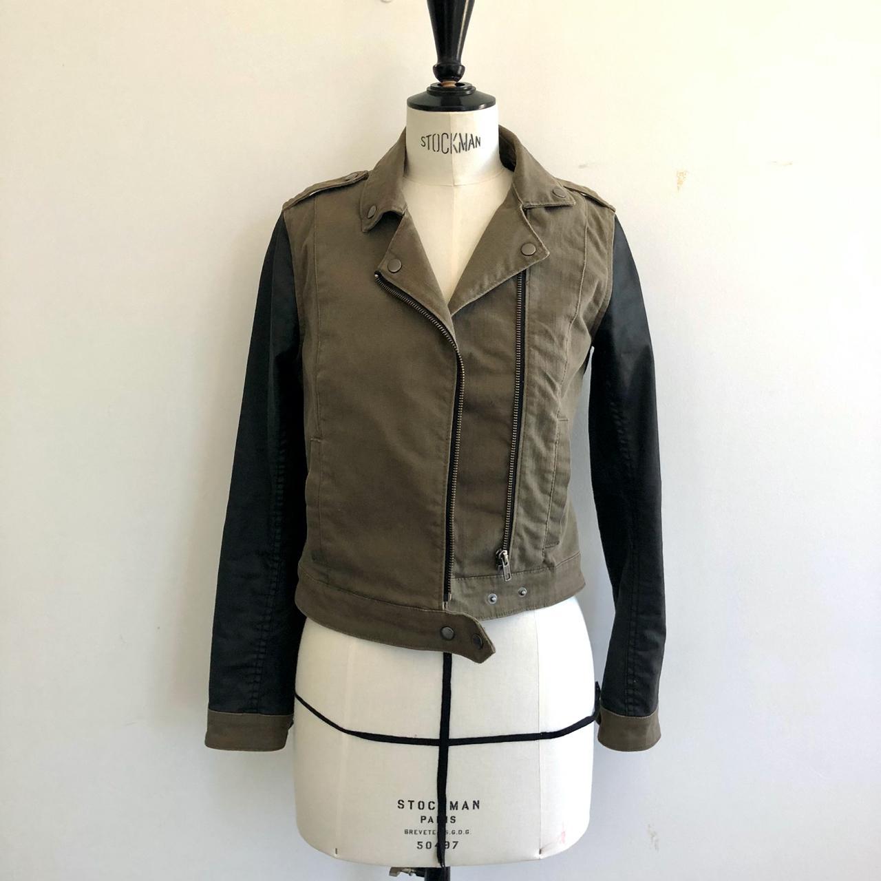 Denim and waxed cotton jacket by French Connection,... - Depop