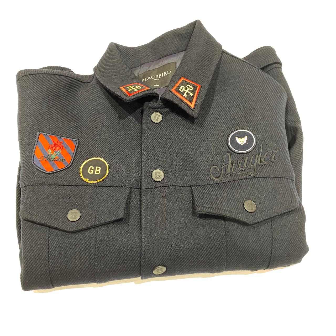 Blue Peace Bird Detailed Jacket - Depop