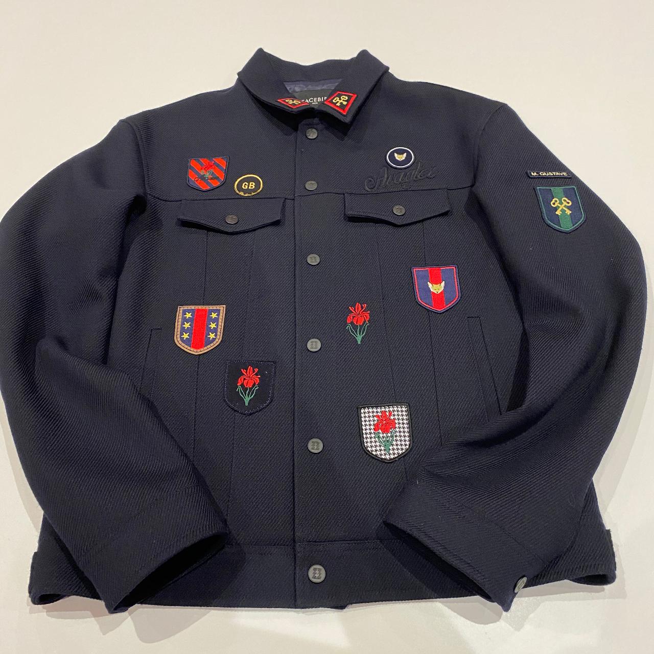 Blue Peace Bird Detailed Jacket - Depop