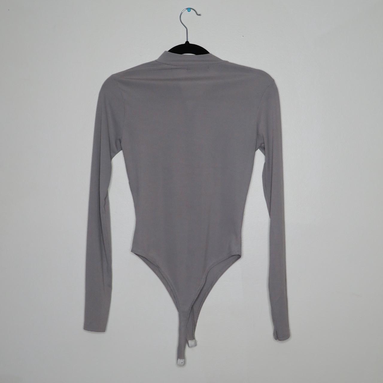 grey ribbed body suit • grey bodysuit with a zipper... - Depop