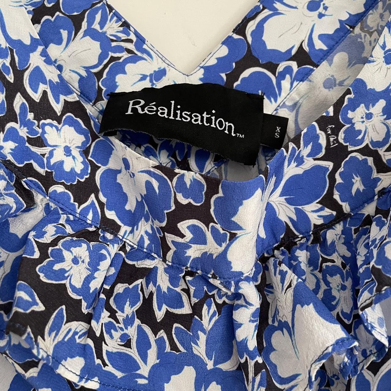 Réalisation Par Women's Blue and White Dress | Depop