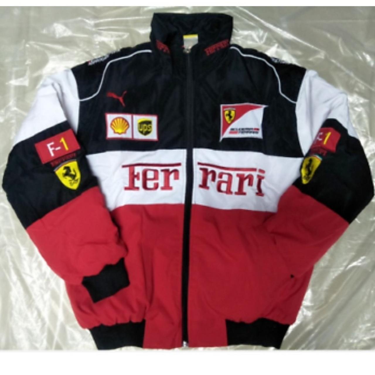 90s Black and Red Ferrari oversized racing jacket.... - Depop