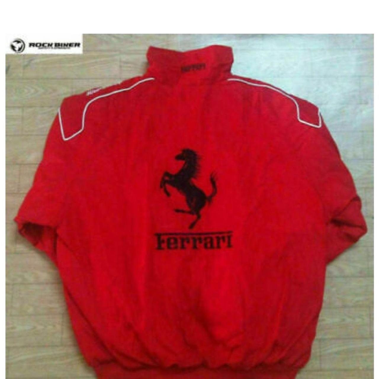 90s Black and Red Ferrari oversized racing jacket.... - Depop