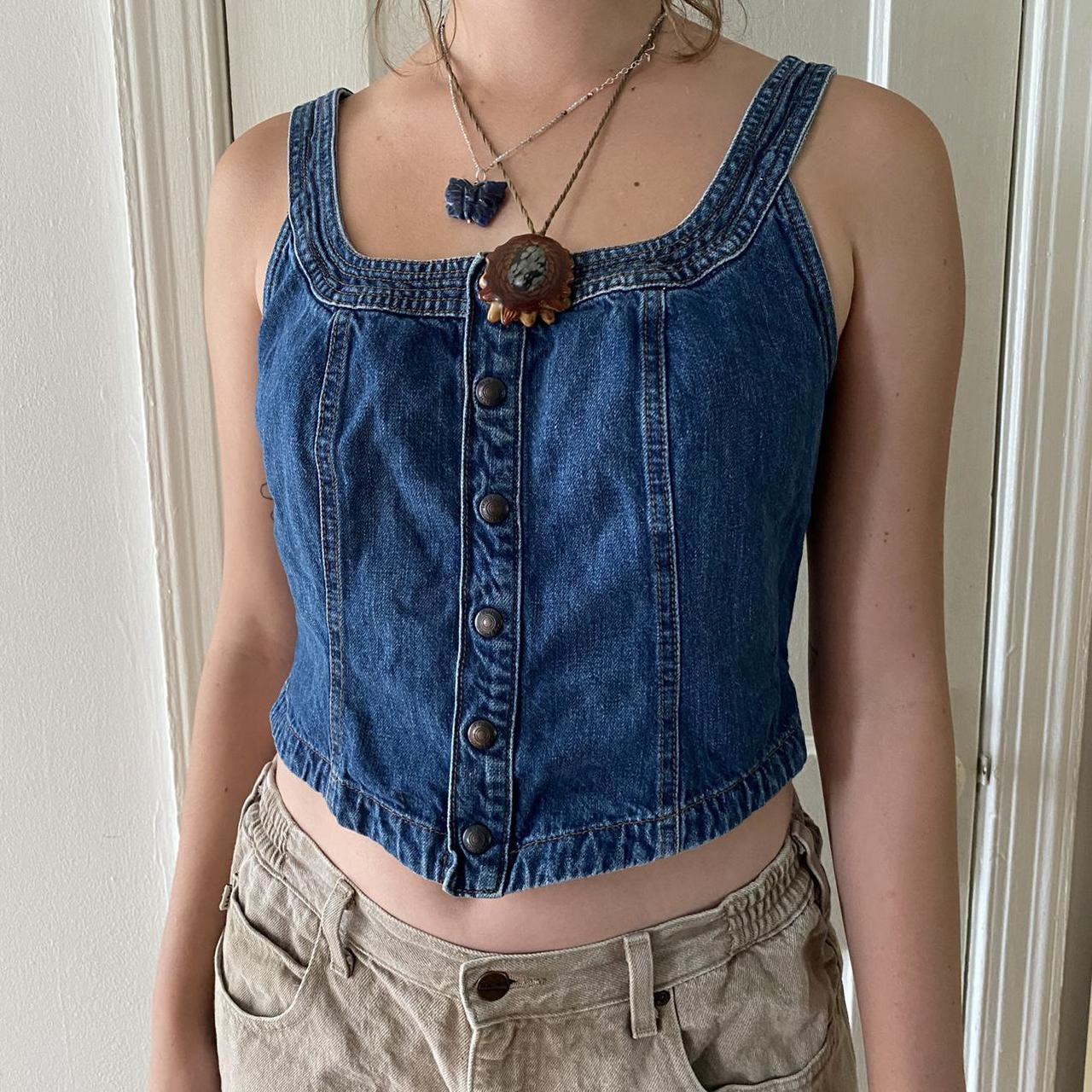 Adorable and funky denim corset-like vest top! From... - Depop