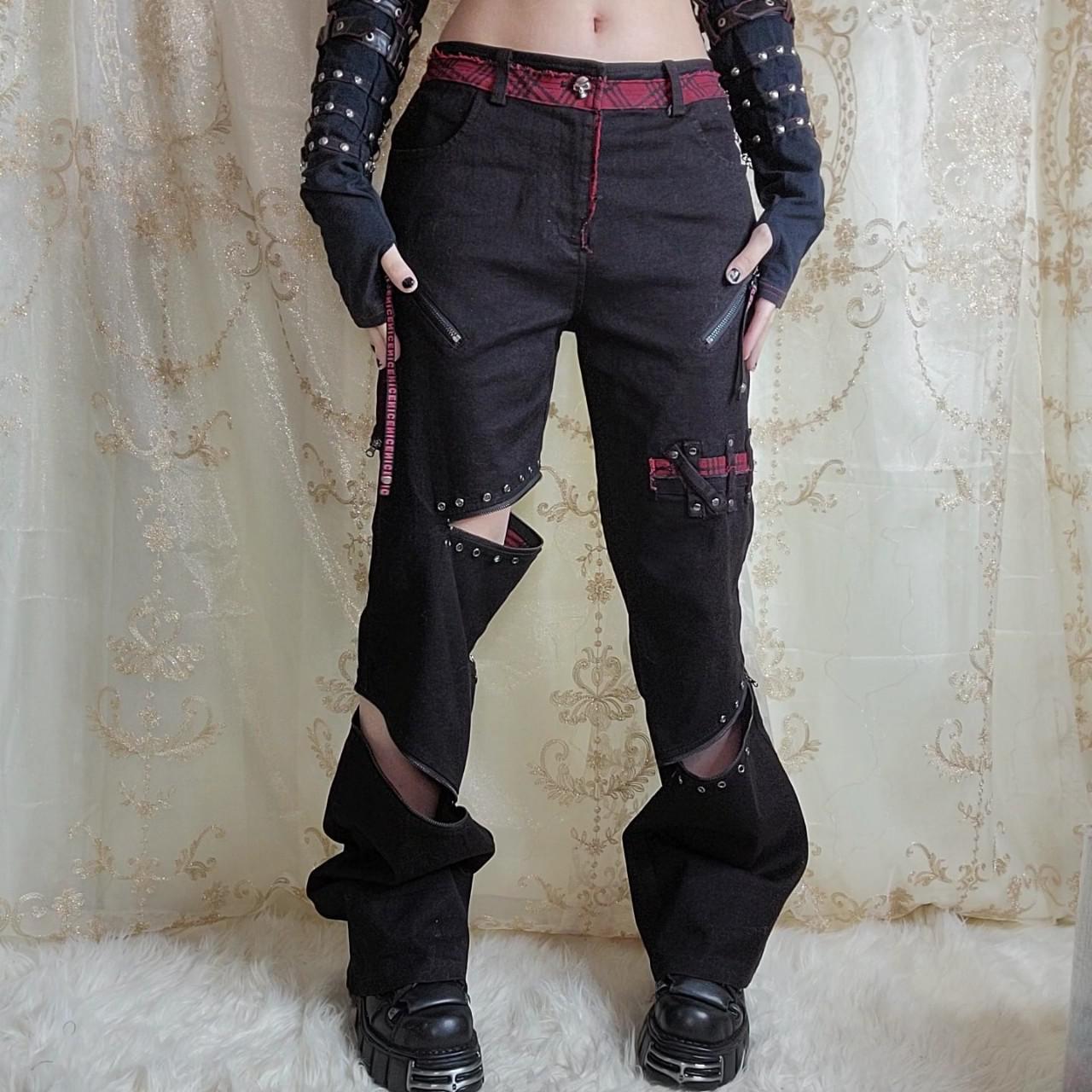 PUNK RAVE Black & Red Zipper Pants Loose fitting... | Depop