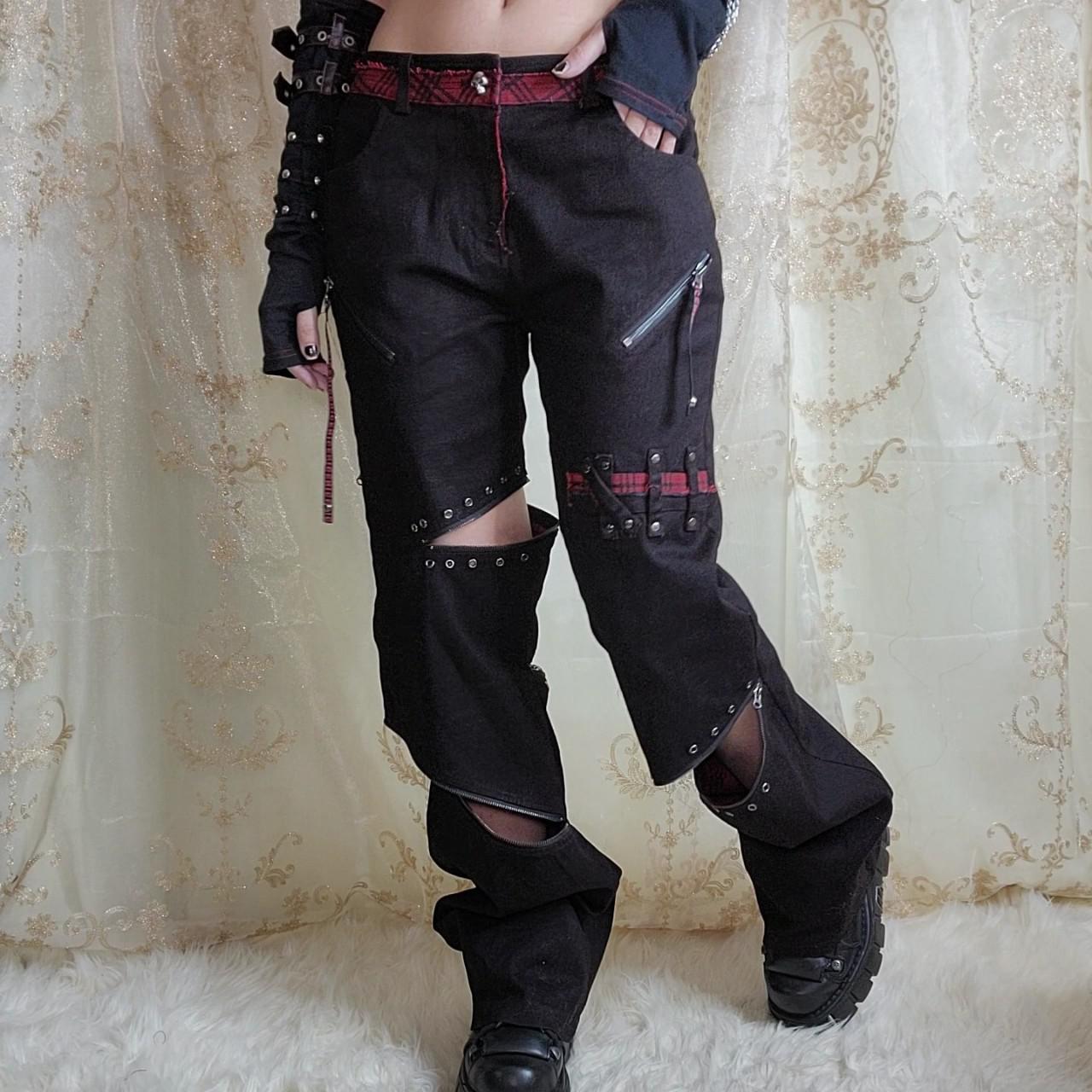PUNK RAVE Black & Red Zipper Pants Loose fitting... | Depop