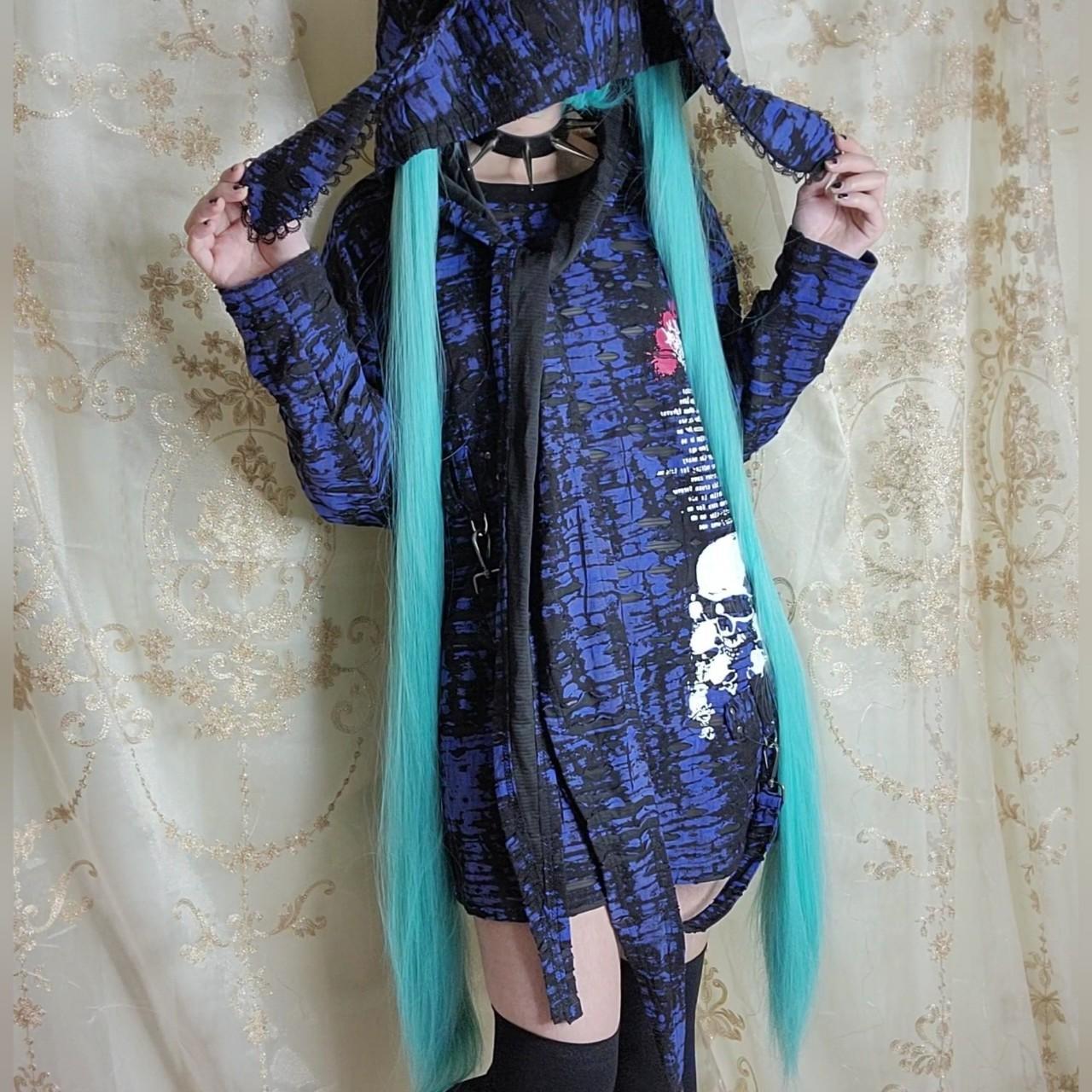 PUNK RAVE Blue Long Sleeve Top with Rabbit Hooded... - Depop