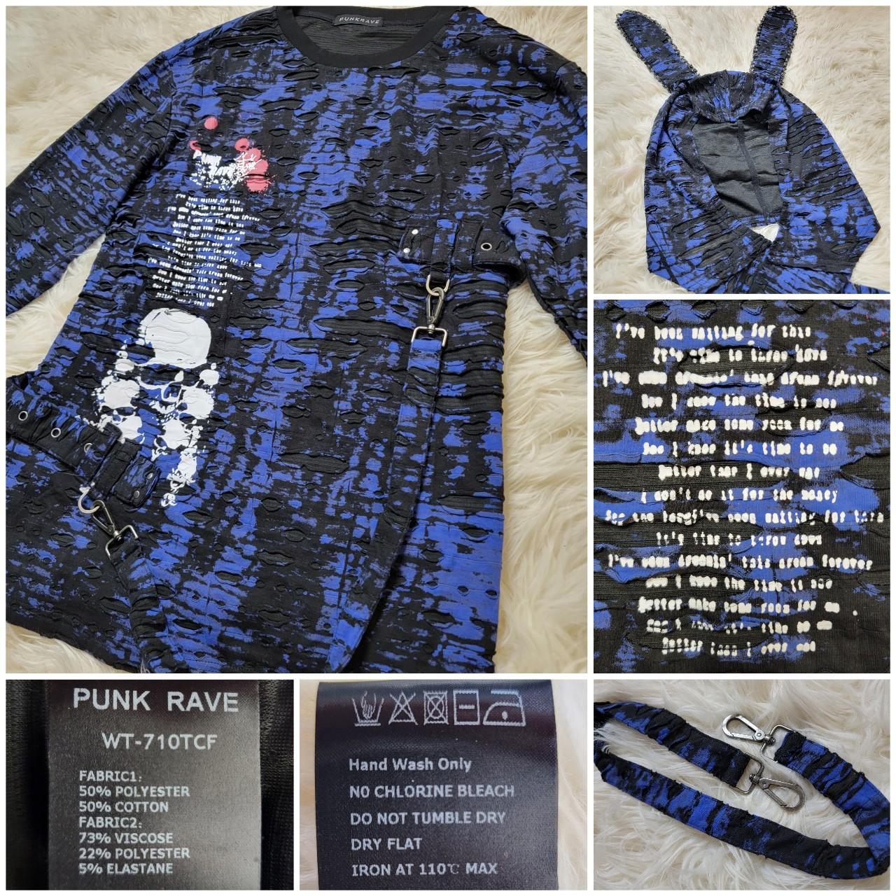 PUNK RAVE Blue Long Sleeve Top with Rabbit Hooded... - Depop