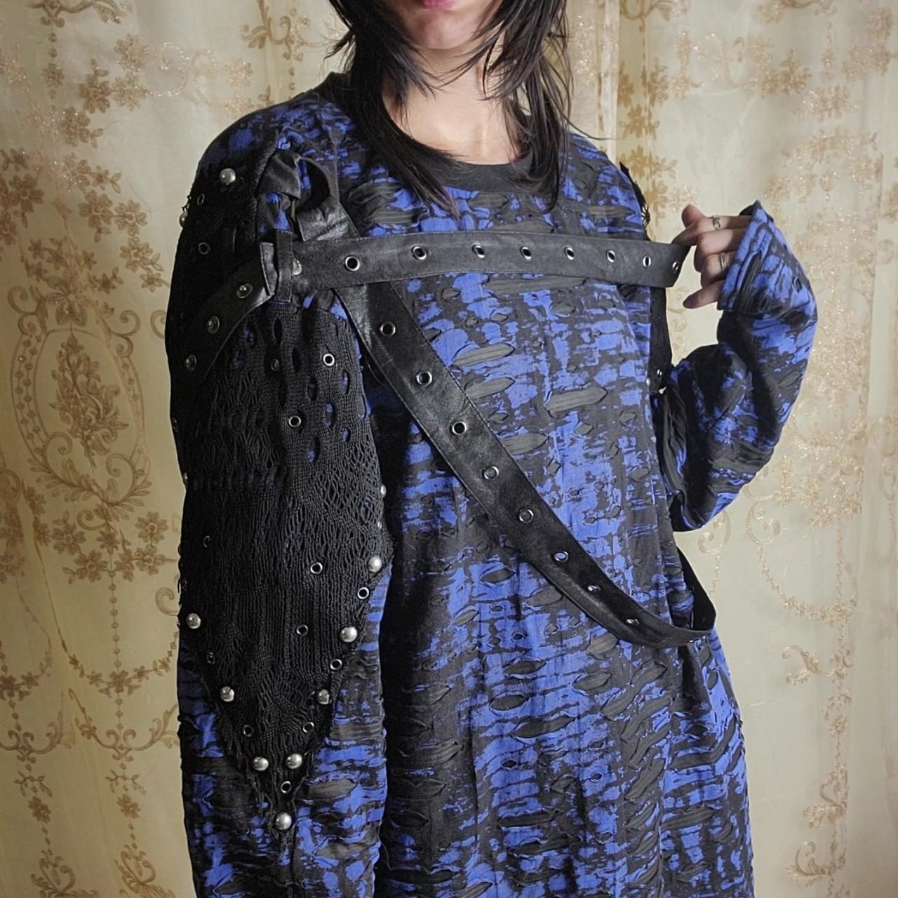 PUNK RAVE Men's Black & Blue Textured Slashed Shirt... | Depop