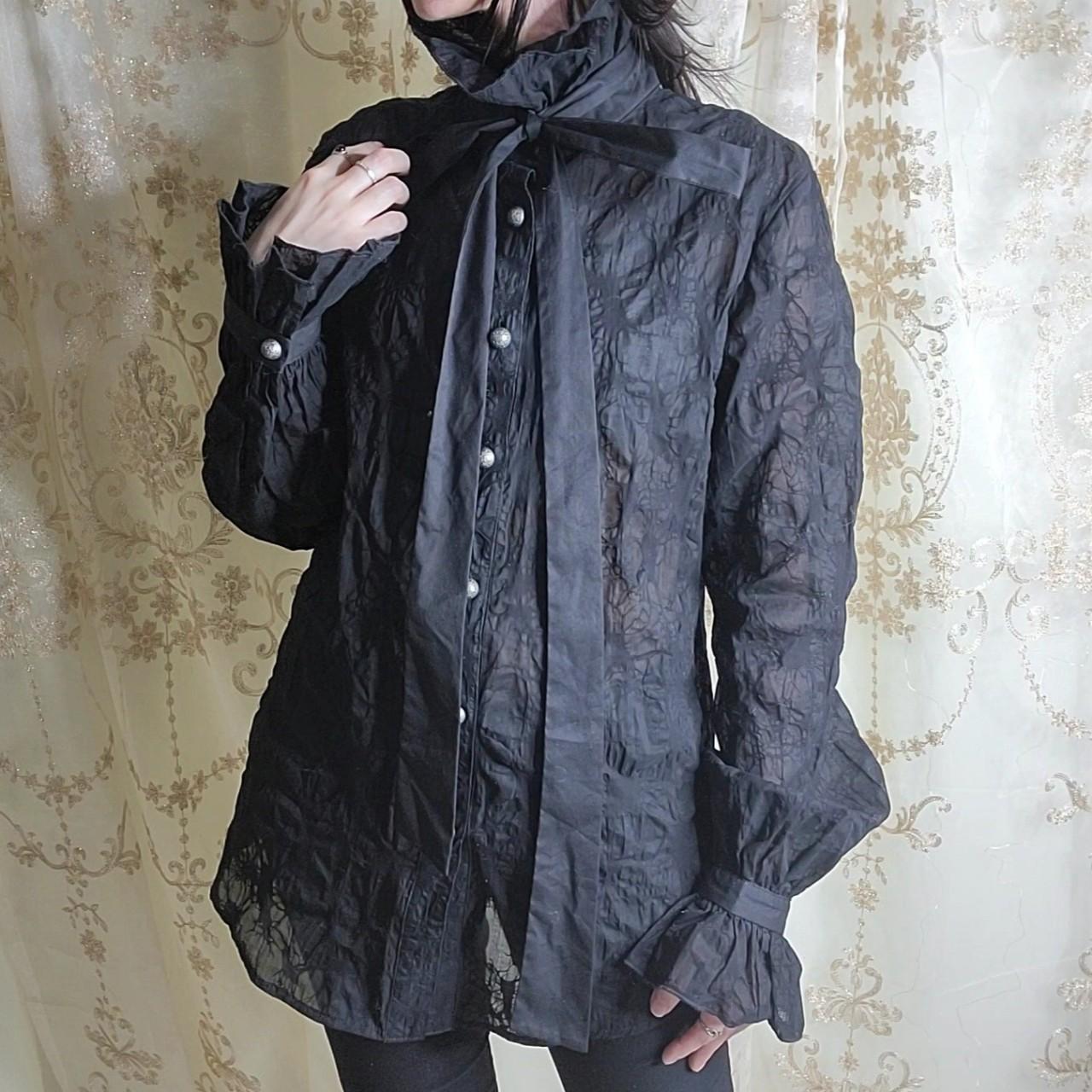 PUNK RAVE Men's Black Victorian Goth Textured Blouse... - Depop