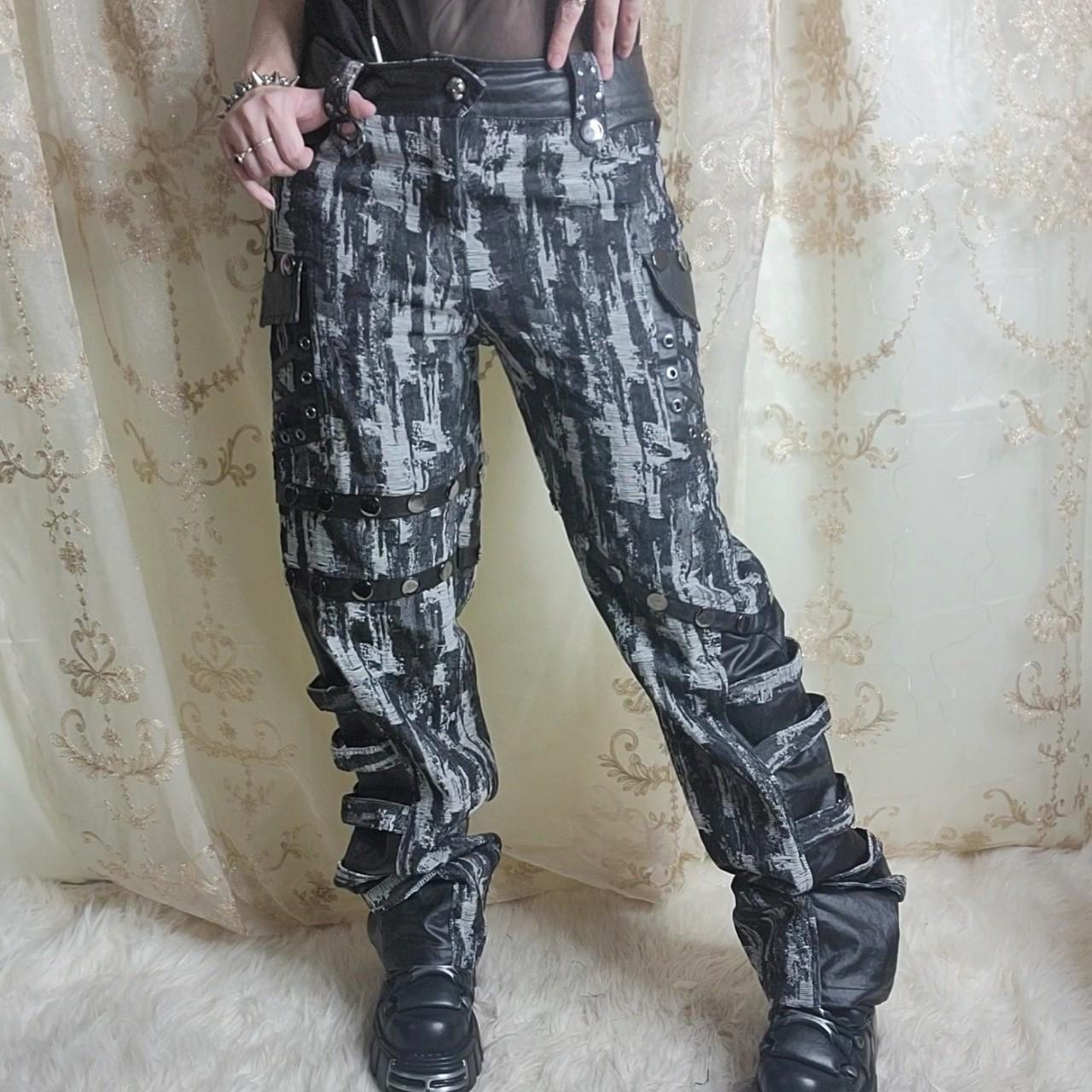 PUNK RAVE Men's Black & White Distressed Denim Faux... - Depop