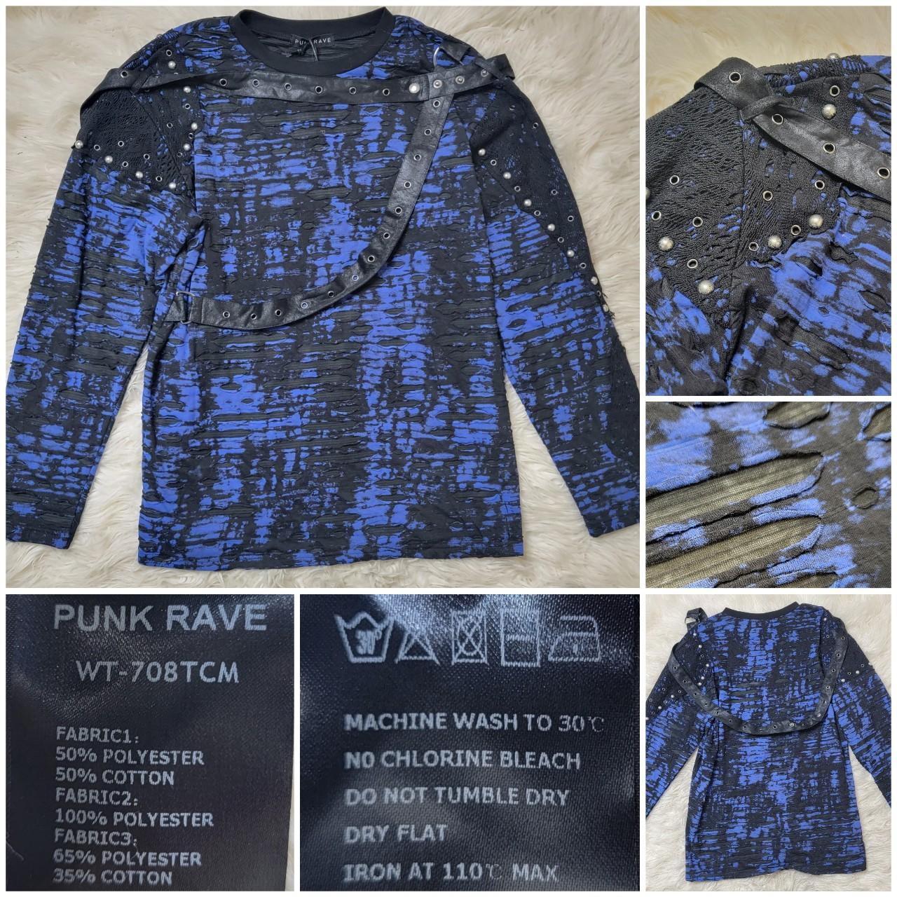 PUNK RAVE Men's Black & Blue Textured Slashed Shirt... | Depop