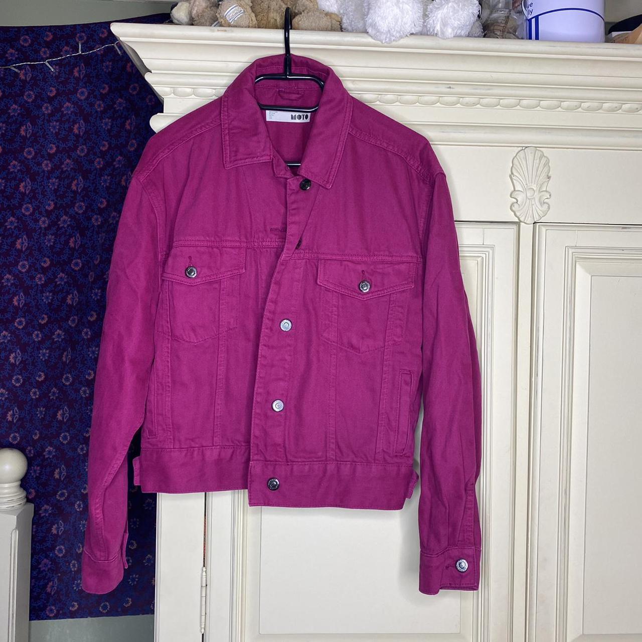 Topshop raspberry denim jacket and skirt co-ord both... - Depop