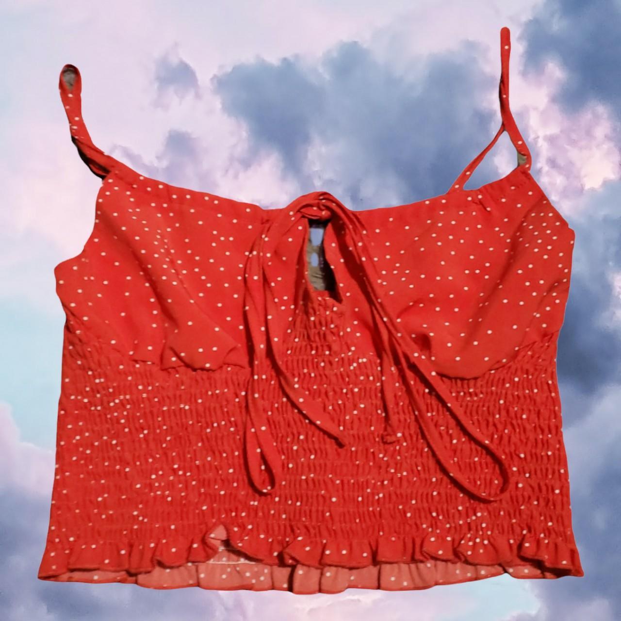 Bright red white polka dot sleeveless crop top with... - Depop