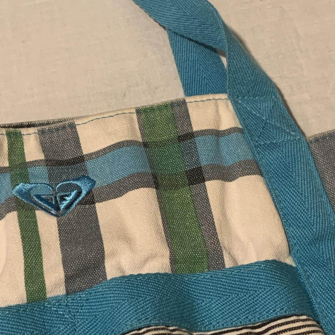Roxy mini tote, blue, green, grey, and white plaid,... - Depop