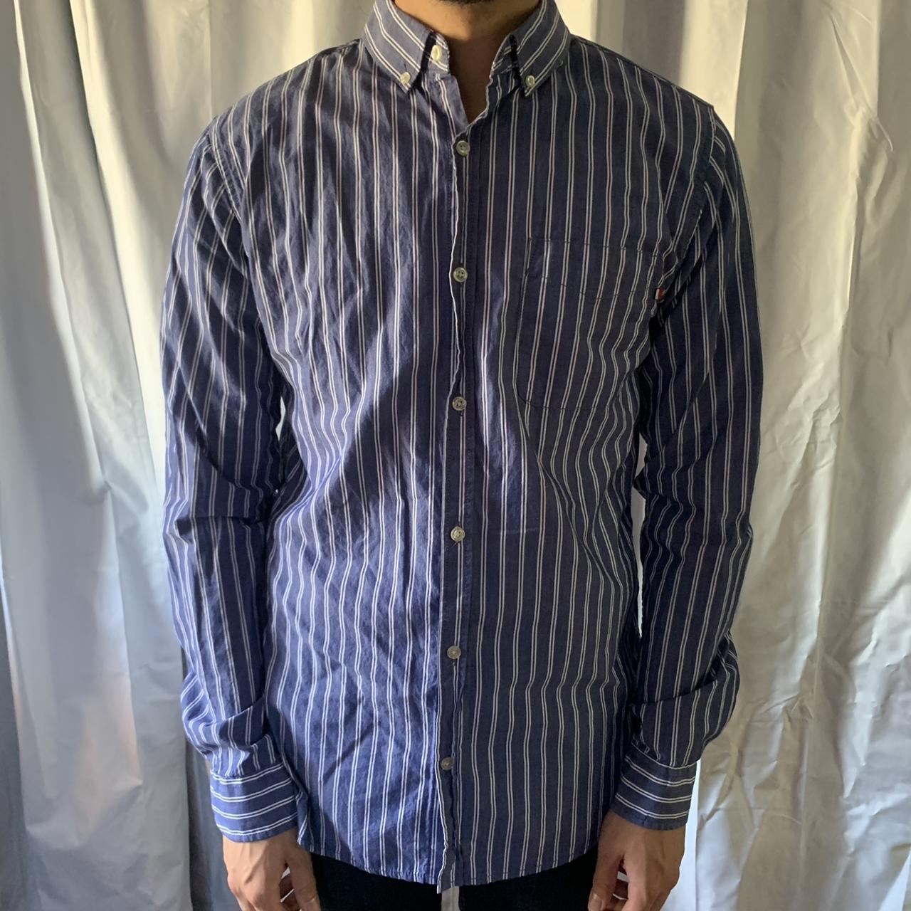 Blue button down with white stripes | cotton on... - Depop