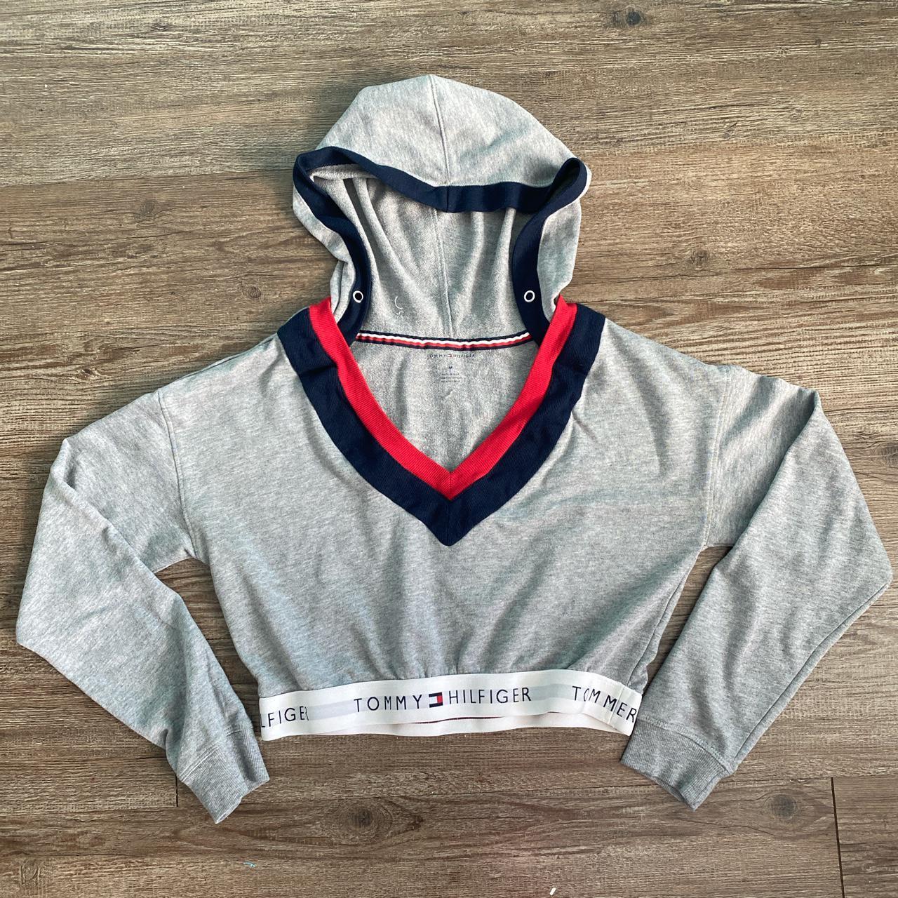 Tommy Hilfiger Cropped Hooded Gray... - Depop