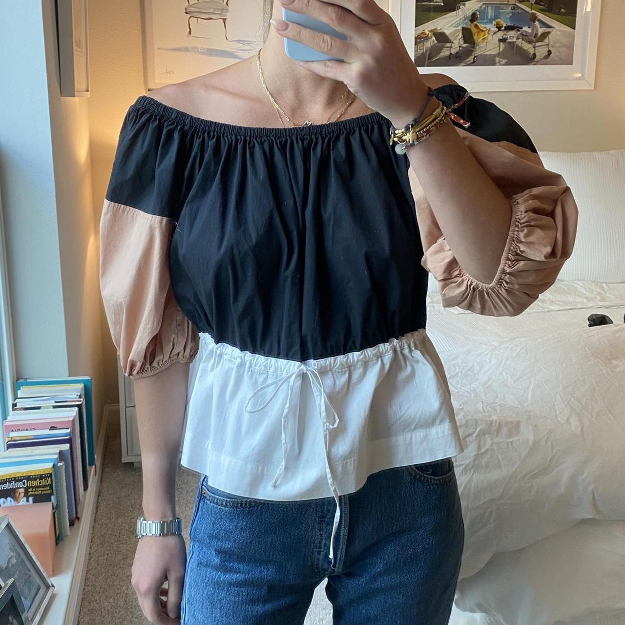 Staud off the shoulder peplum top. Black, brown and... - Depop