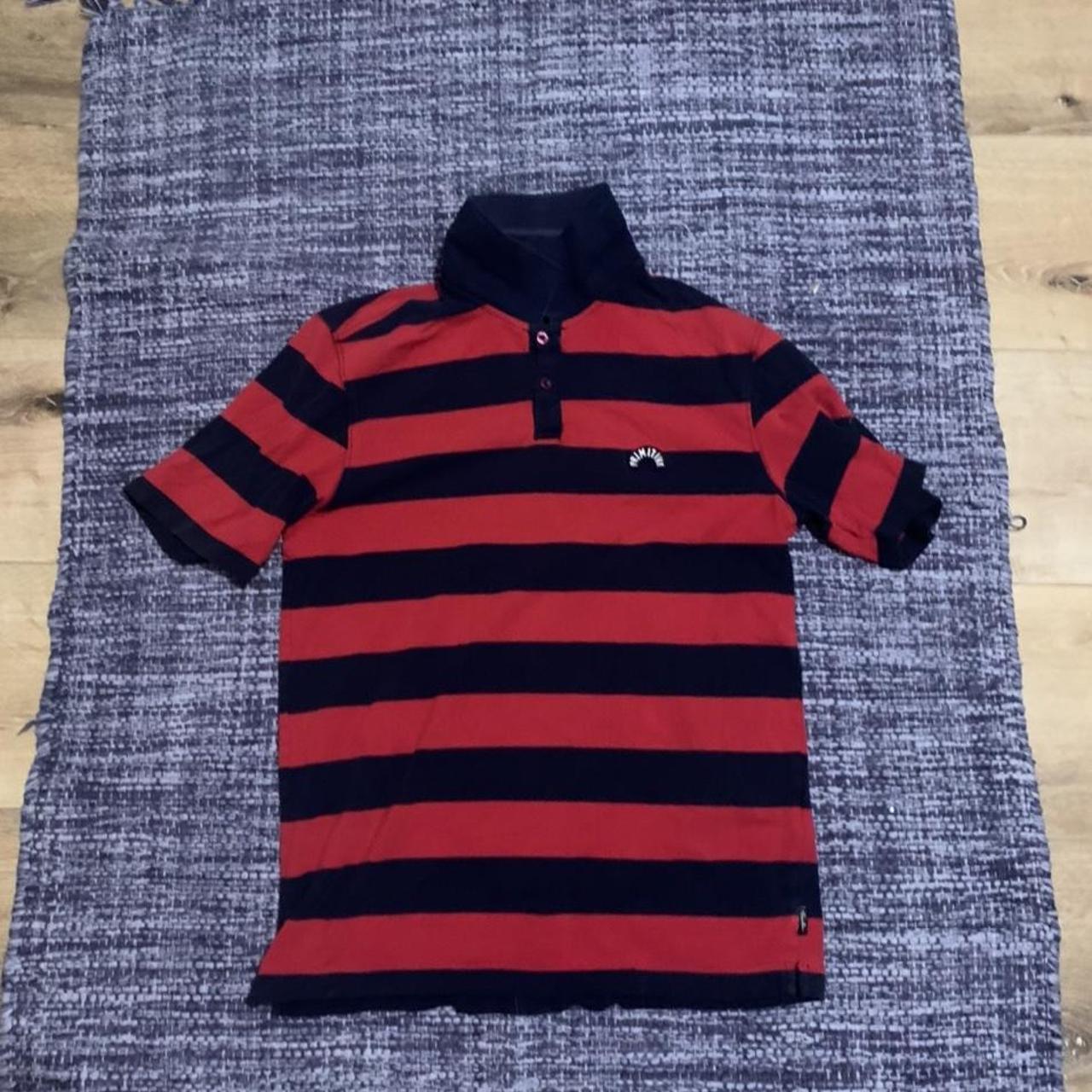 Primitive red/blue striped polo Medium Great... - Depop