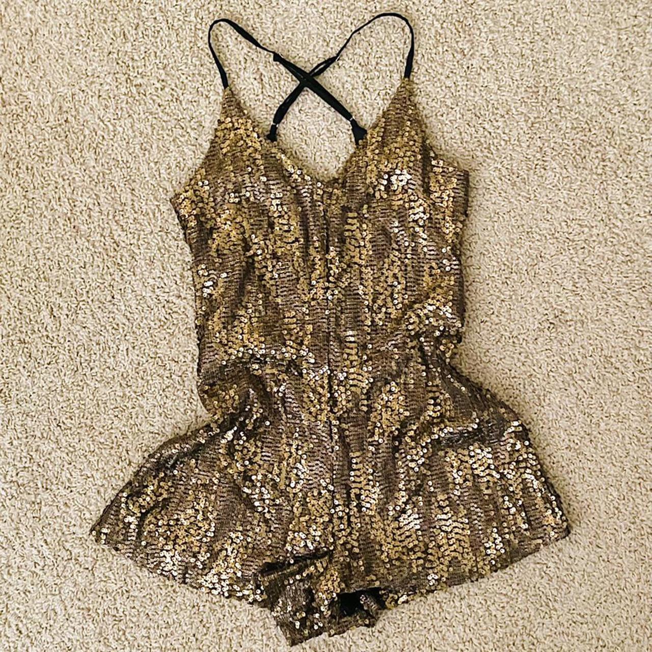 ASTR Gold sequin romper size S #romper #festival... - Depop