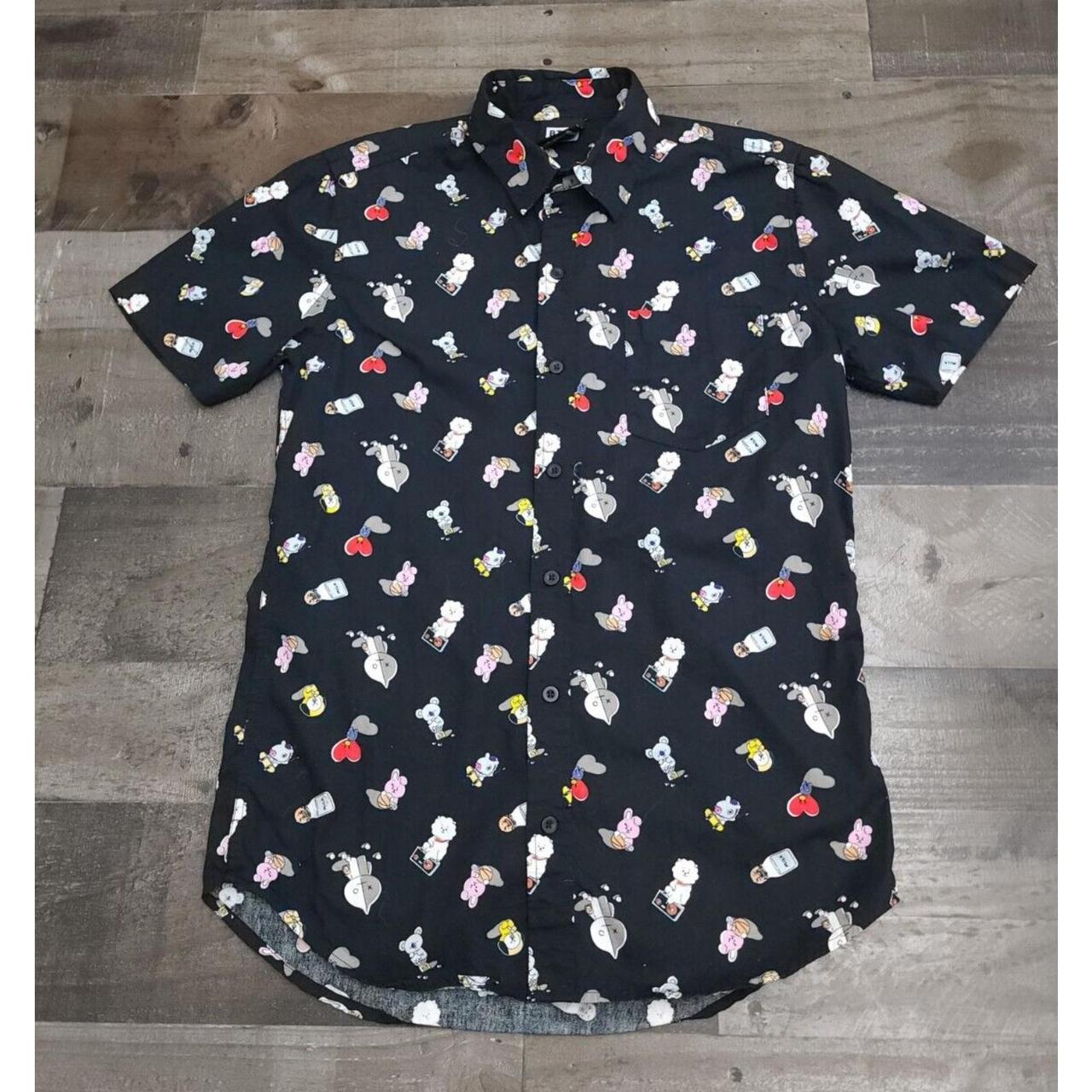 Men's BTS BT21 Official Icons Button Up Short Sleeve... - Depop