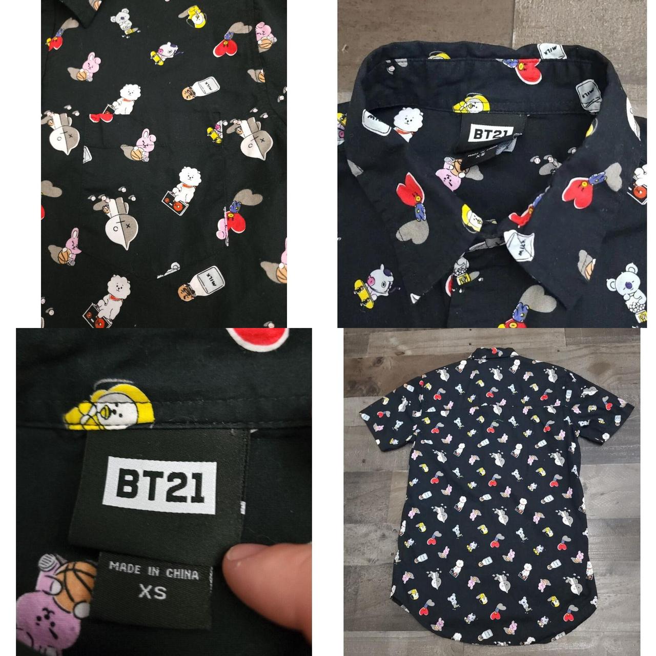Men's BTS BT21 Official Icons Button Up Short Sleeve... - Depop