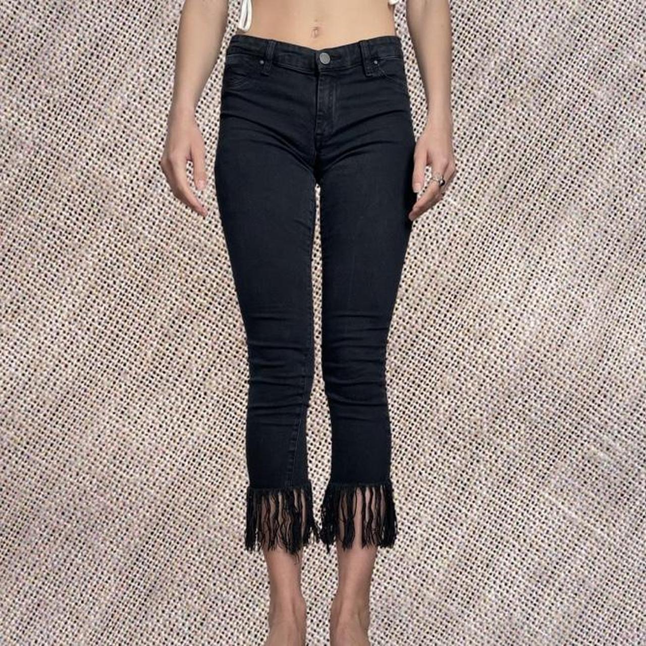 Blank NYC low-rise crop jeans with fringe. - Depop