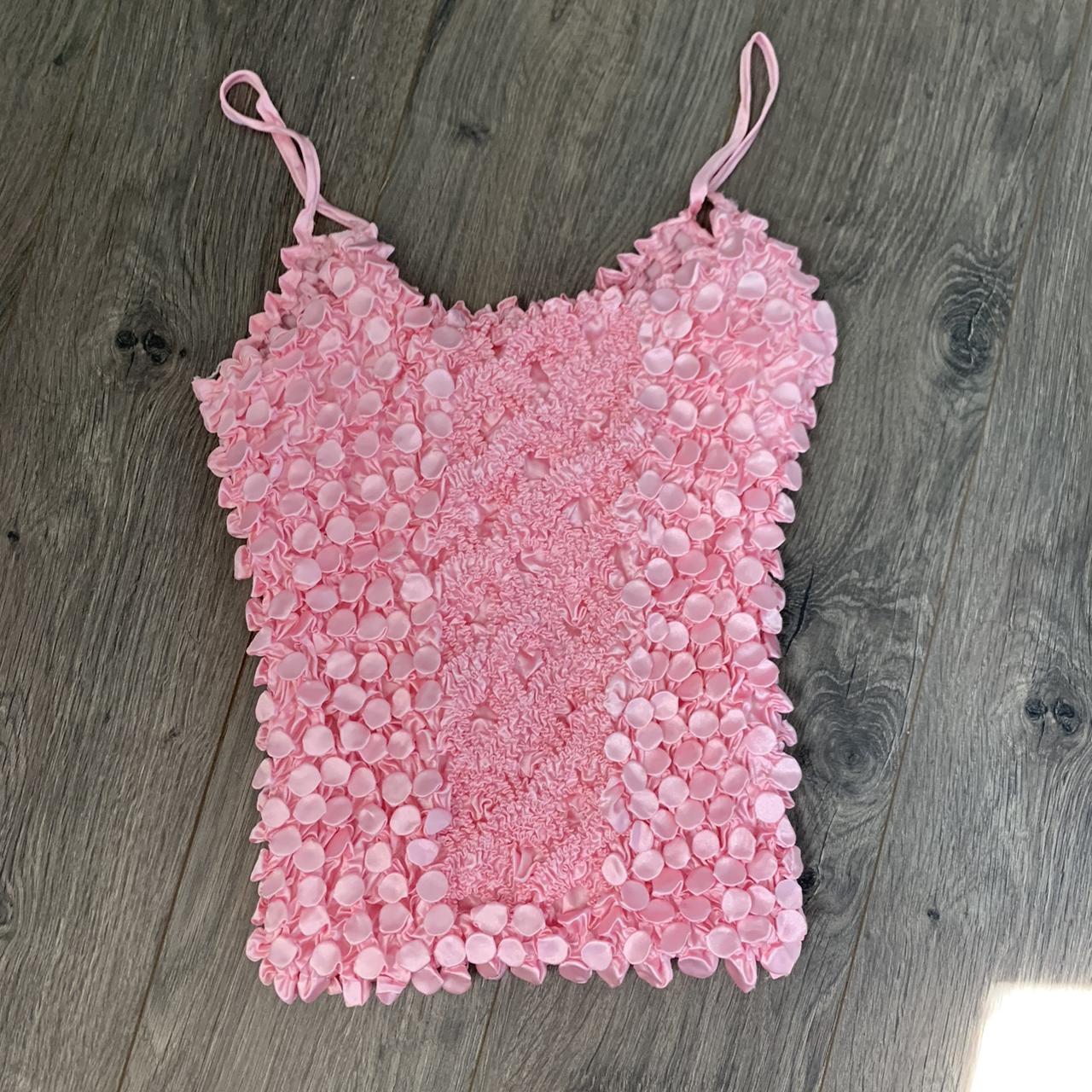 Vintage 90s crinkle bubble shrink top baby pink... - Depop