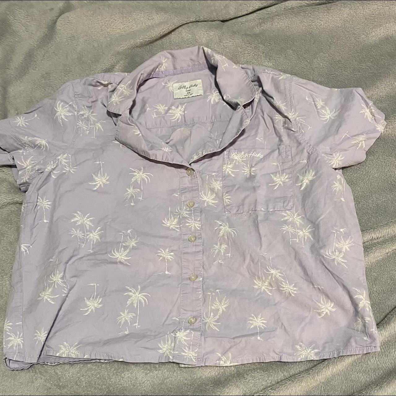 Gilly Hicks purple palm tree sleep button top, has... - Depop