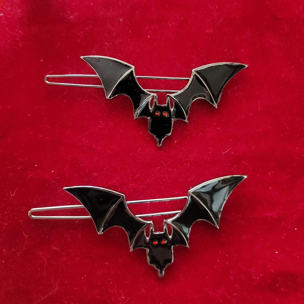 Bat enamel hair clips slides. 2 cool bat hair slides... - Depop