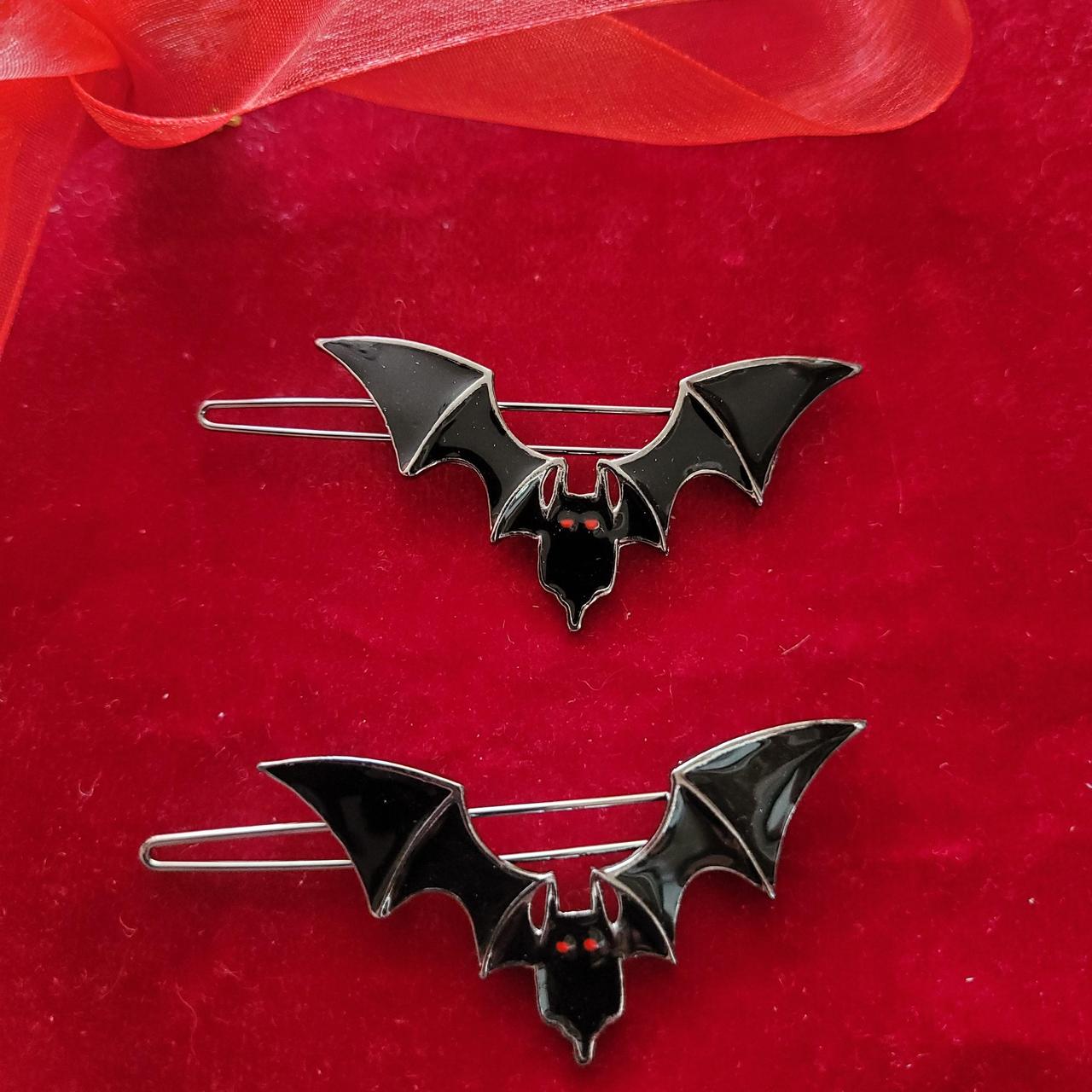 Bat enamel hair clips slides. 2 cool bat hair slides... - Depop