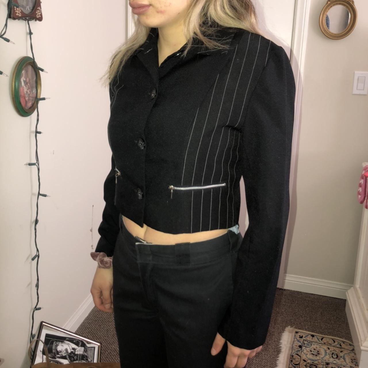 Vintage pinstripe 90s goth cropped jacket blazer... - Depop