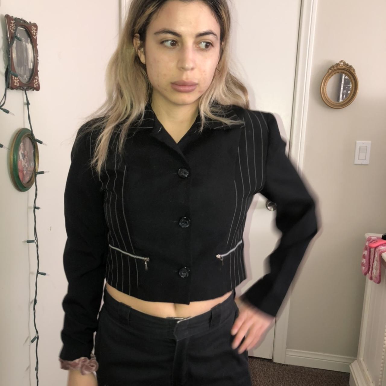 Vintage pinstripe 90s goth cropped jacket blazer... - Depop