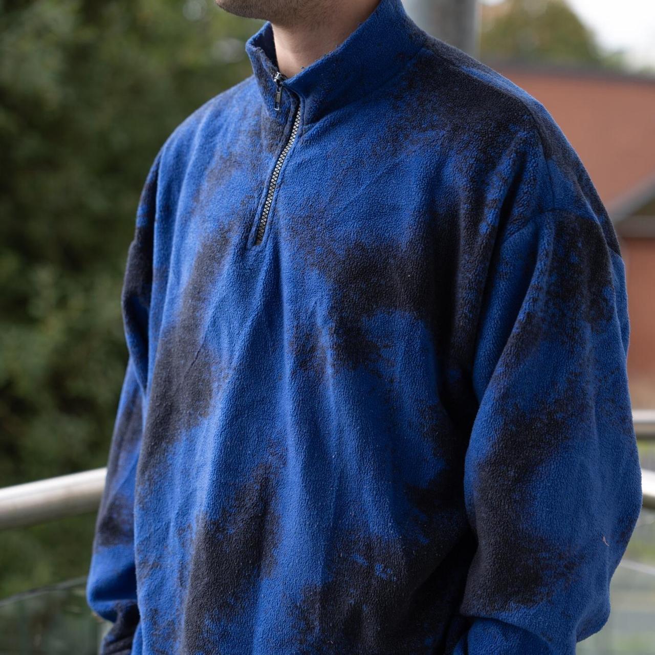 Sick blue tye-die style quarter 1/4 zip fleece... - Depop