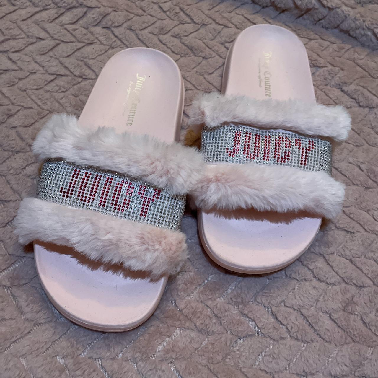 🖤 Pink Juicy Couture fuzzy Slides 🖤 These Diamond... - Depop