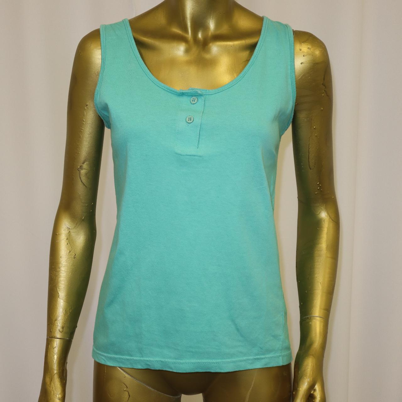 Vintage turquoise button up vest / tank top,... - Depop