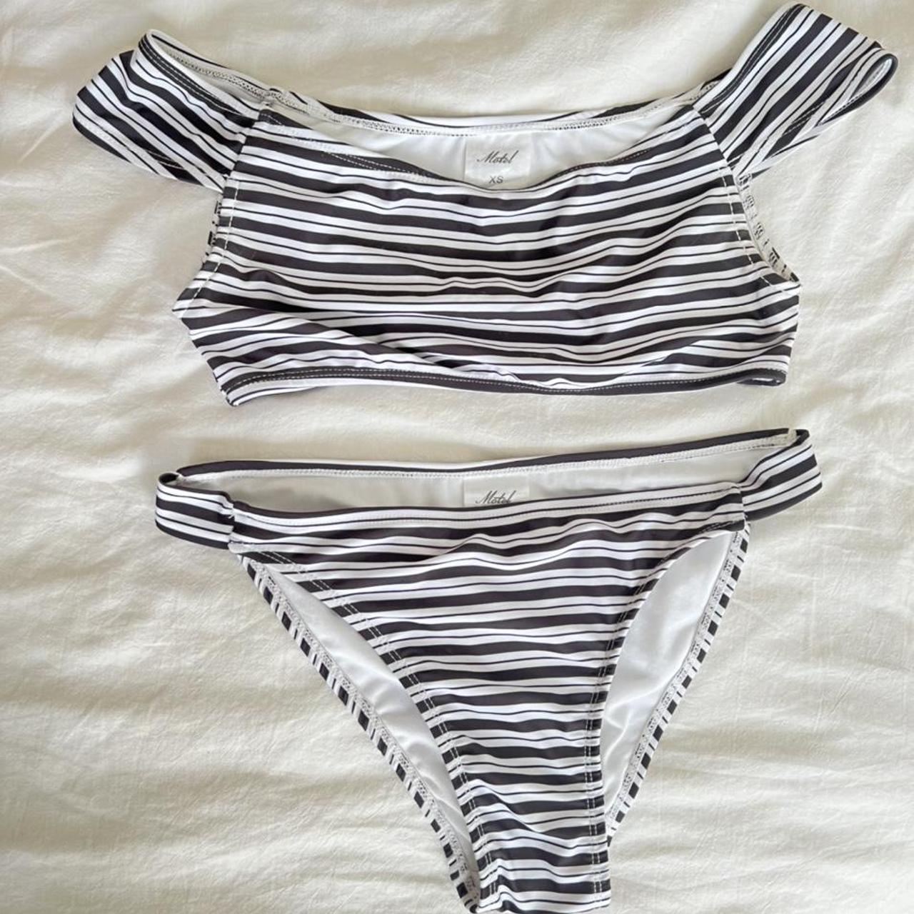 Motel Women's Navy and White Bikinis-and-tankini-sets | Depop