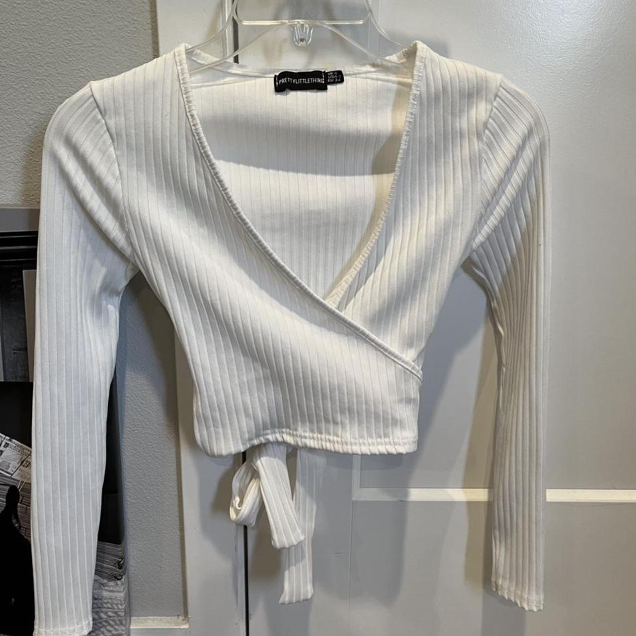WHITE RIBBED WRAP TOP. Barely worn. Super cute, can... - Depop