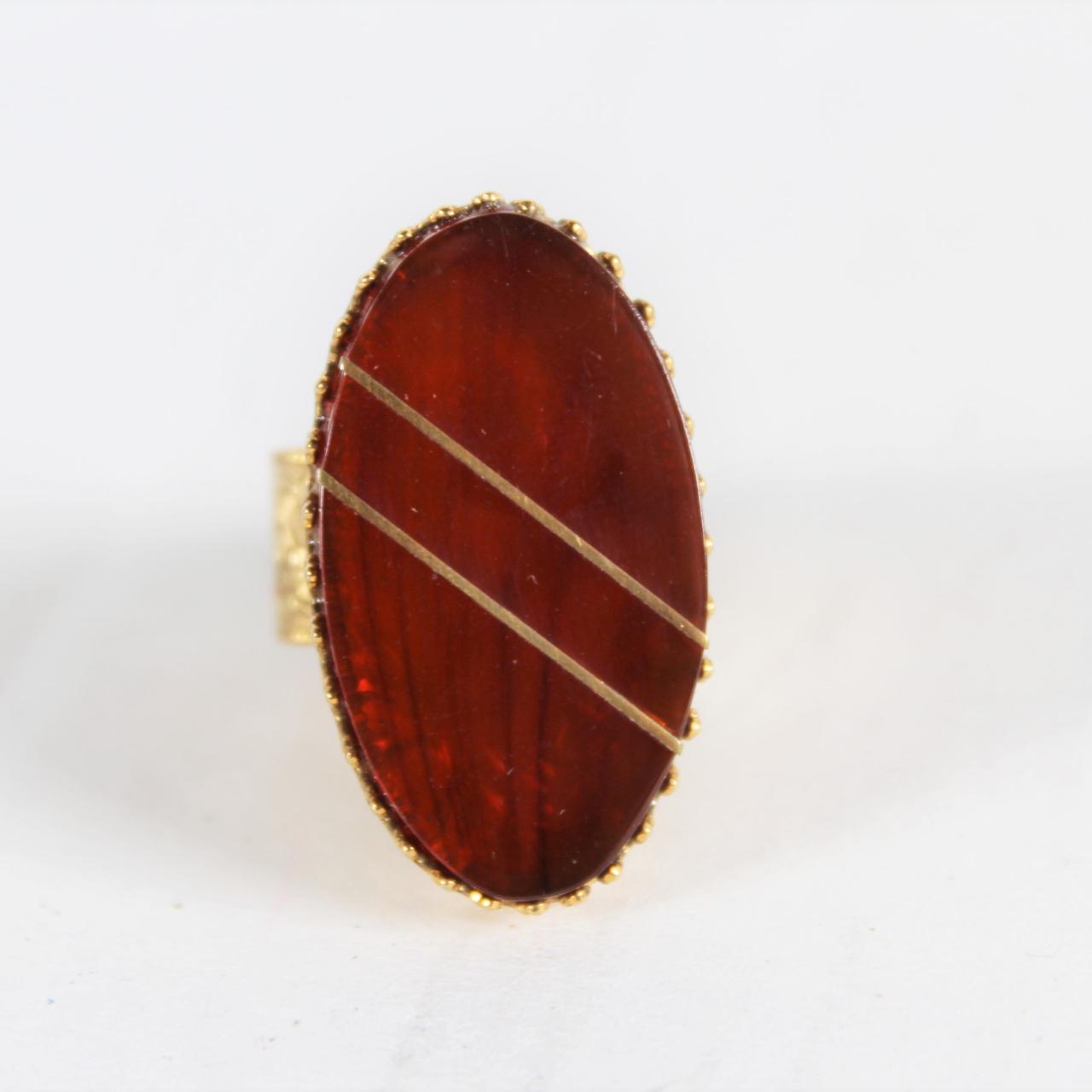 Vintage 1960s Gold tone metal cocktail ring with... - Depop